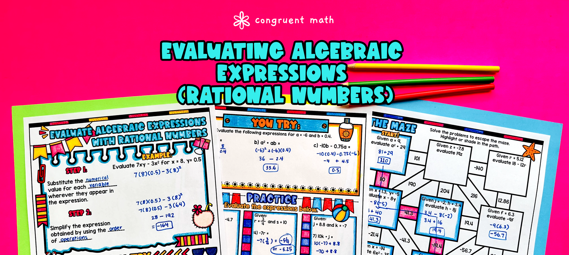 Evaluating Algebraic Expressions (Rational Numbers) | Congruent Math