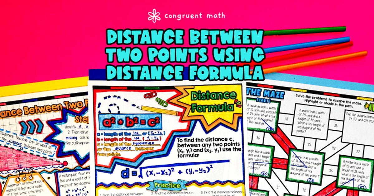 Distance Between Two Points Guided Notes w/ Doodles | Pythagorean ...