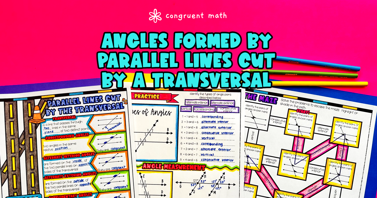 Parallel Lines Cut By a Transversal Guided Notes w/ Doodles | Angles ...