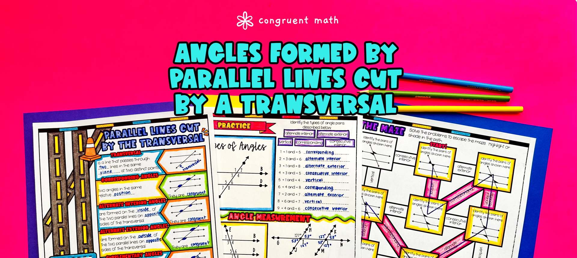Parallel Lines Cut By a Transversal Guided Notes w/ Doodles | Angles ...