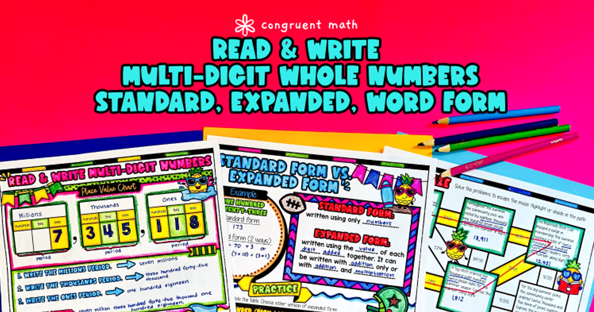 Place Value, Reading & Writing Whole Numbers in Standard and Expanded ...